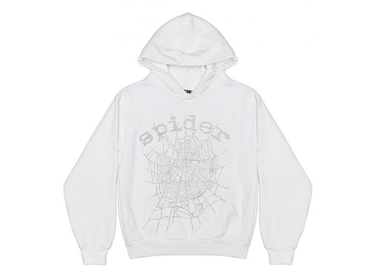 Spider OG Rhinestone Logo White Hoodie – Underground Clothing
