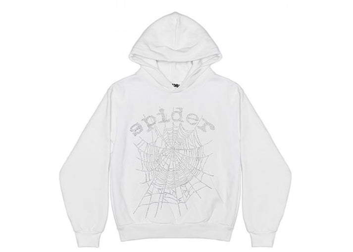 Spider OG Rhinestone Logo White Hoodie – Underground Clothing