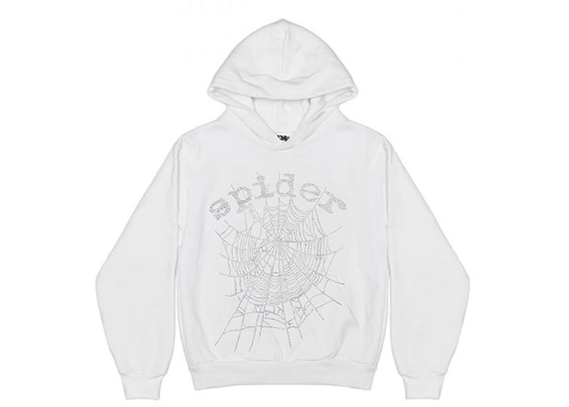 Spider OG Rhinestone Logo White Hoodie – Underground Clothing