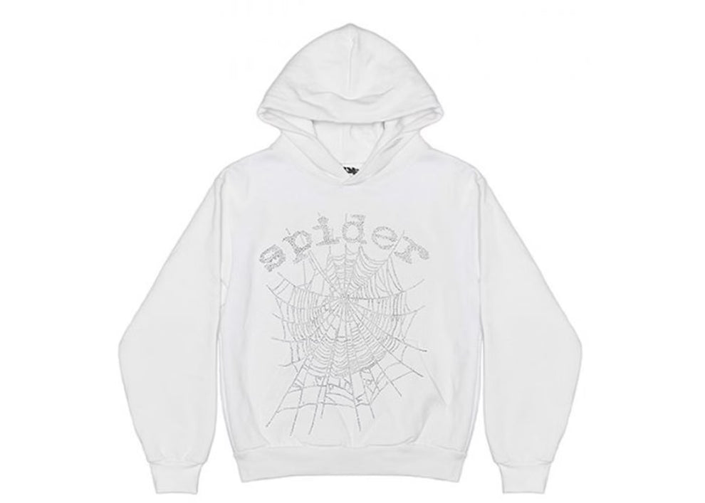 Spider OG Rhinestone Logo White Hoodie – Underground Clothing
